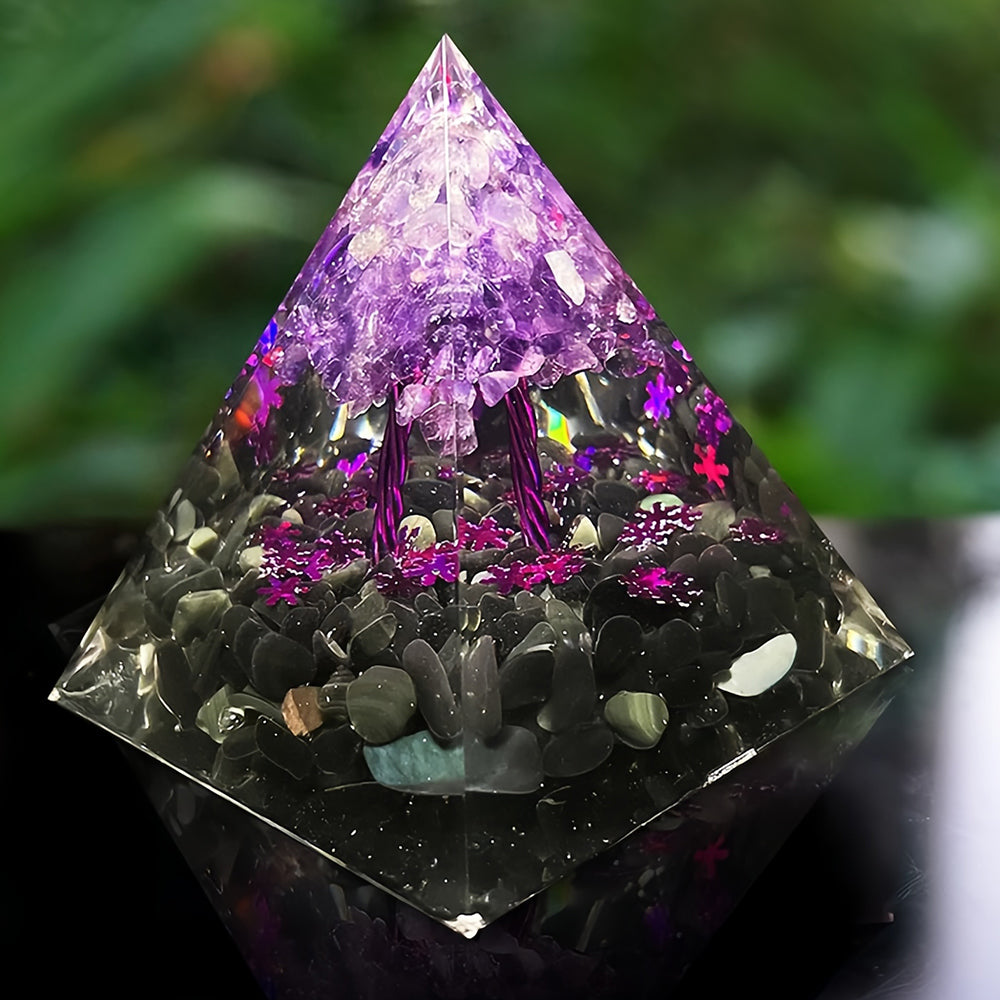 Amethyst Obsidian Tree Of Life Orgone Pyramid – Decorart.uk